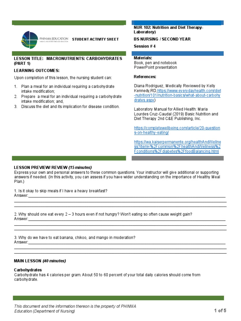 Session 4 | PDF | Carbohydrates | Food Energy