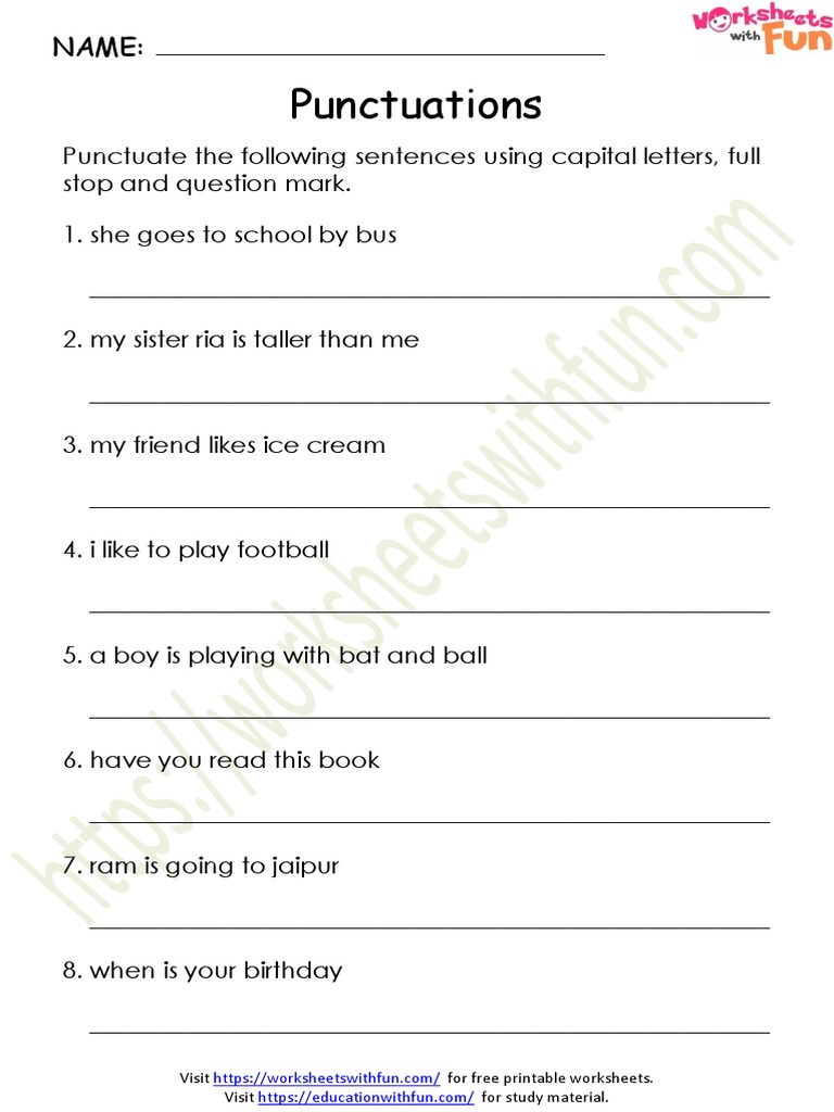Punctuations Worksheet 2 | PDF