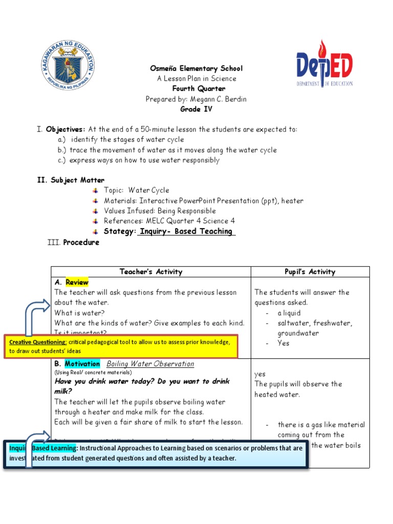 Lesson Plan IV WATER CYCLE | PDF | Water | Water Cycle