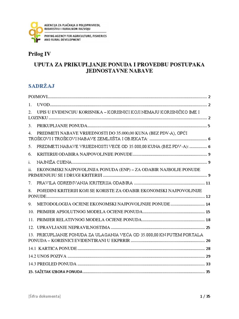 Prilog IV Uputa Za Prikupljanje Ponuda I Provedbu Postupaka Jednostavne Nabave | PDF