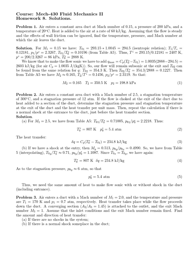 MECH 430 Assignment 8 | PDF | Mach Number | Fluid Dynamics