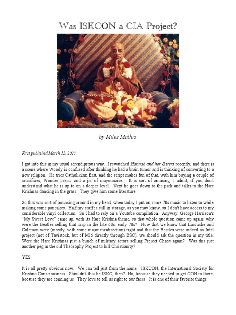 ISKCON CIA Project Miles Mathis PDF | PDF