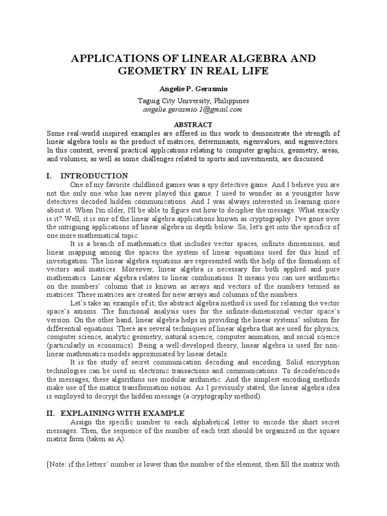 Gerasmio, Angelie P. (Application of Linear Algebra) | PDF | Matrix (Mathematics) | Linear Algebra