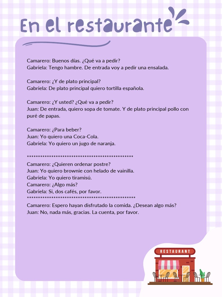 Diálogo en el Restaurante: Pedido y Cuenta | PDF