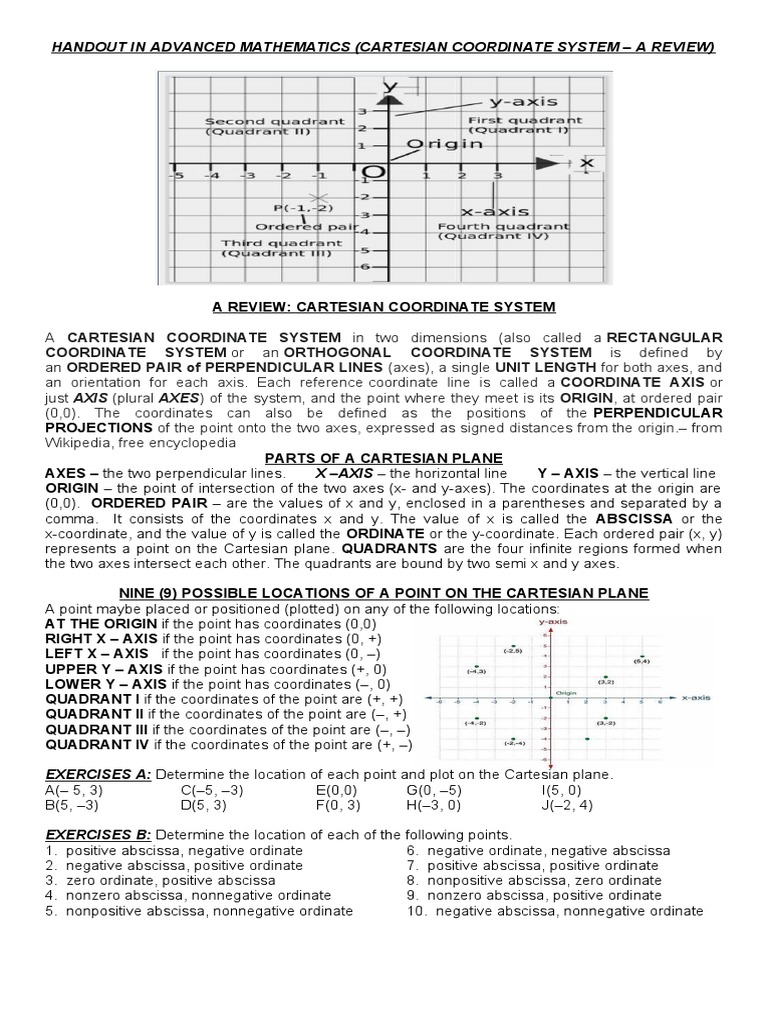 HAND OUT IN AD MATH (CARTESIAN COORDINATE SYSTEM - A R Eview) | PDF ... HAND OUT IN AD MATH (CARTESIAN COORDINATE SYSTEM - A R Eview) | PDF ...