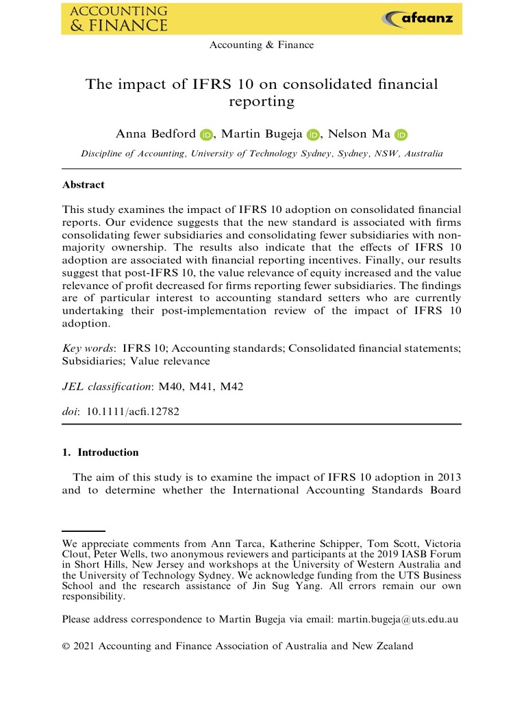 Bedfort Et Al 2021 - The Impact of IFRS10 On Consolidated Financial ...
