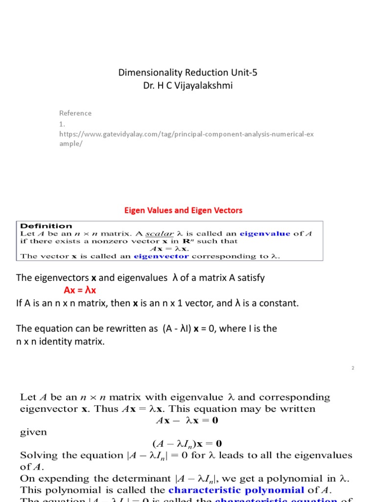 Dimensionality Reduction Unit-5 Dr. H C Vijayalakshmi: Reference 1. Ample | Download Free PDF ...