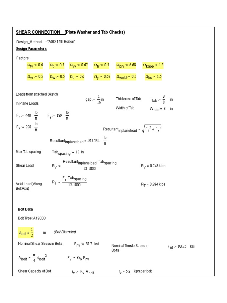 SHEAR CONNECTION (Plate Washer and Tab Checks) | PDF | Bending | Solid ...