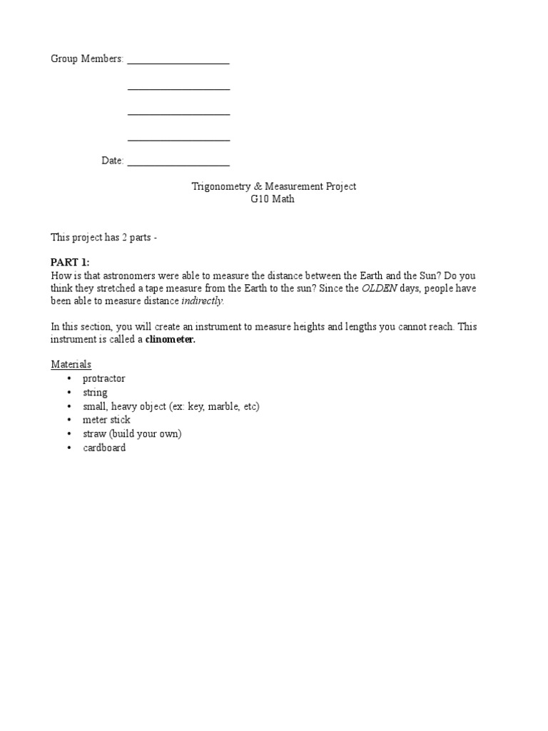 Right Triangle Trigonometry Project | PDF