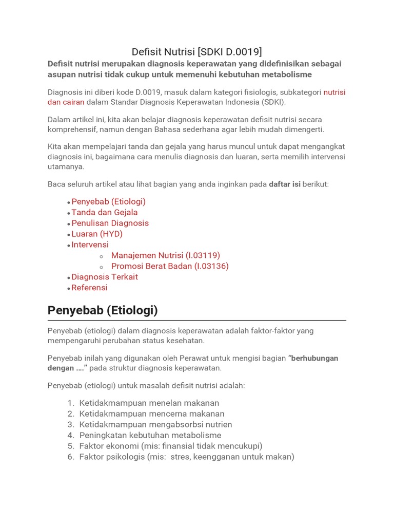 Defisit Nutrisi | PDF
