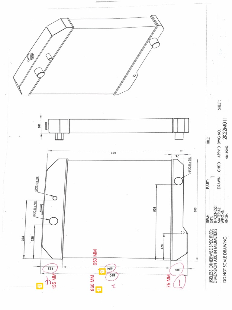Radiator Drawing (OKSB PO PMO 22-0355) | PDF