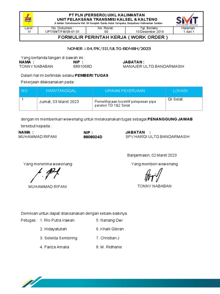 Dok K3 Pemeliharaan Korektif Pelepasan Pipa Paralon TD 1&2 Selat | PDF