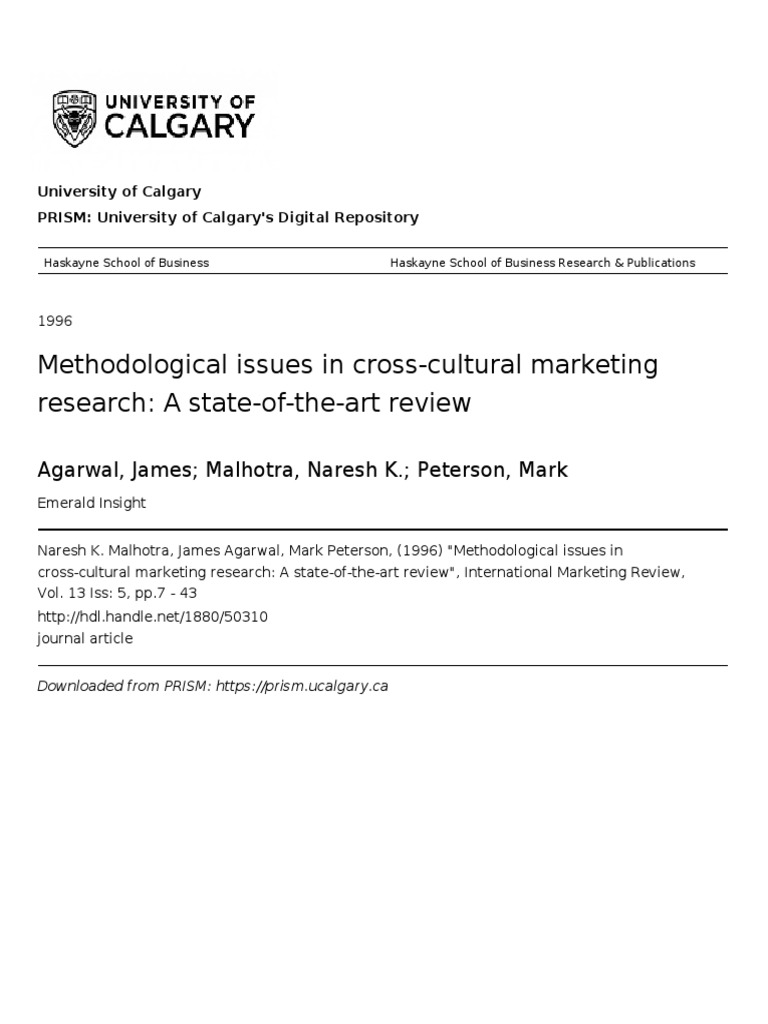 Art. Methodological Issues in Cross Cultural Marketing Research. A ...