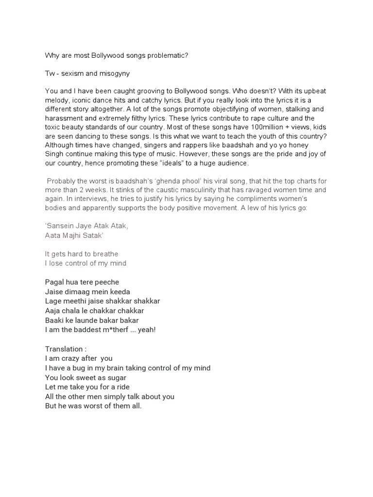 Why Are Most Bollywood Songs Problematic | PDF