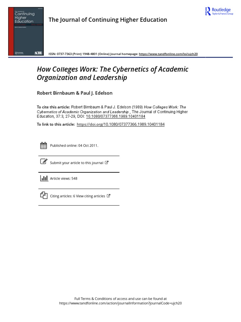 How Colleges Work The Cybernetics of Academic Organization and ...