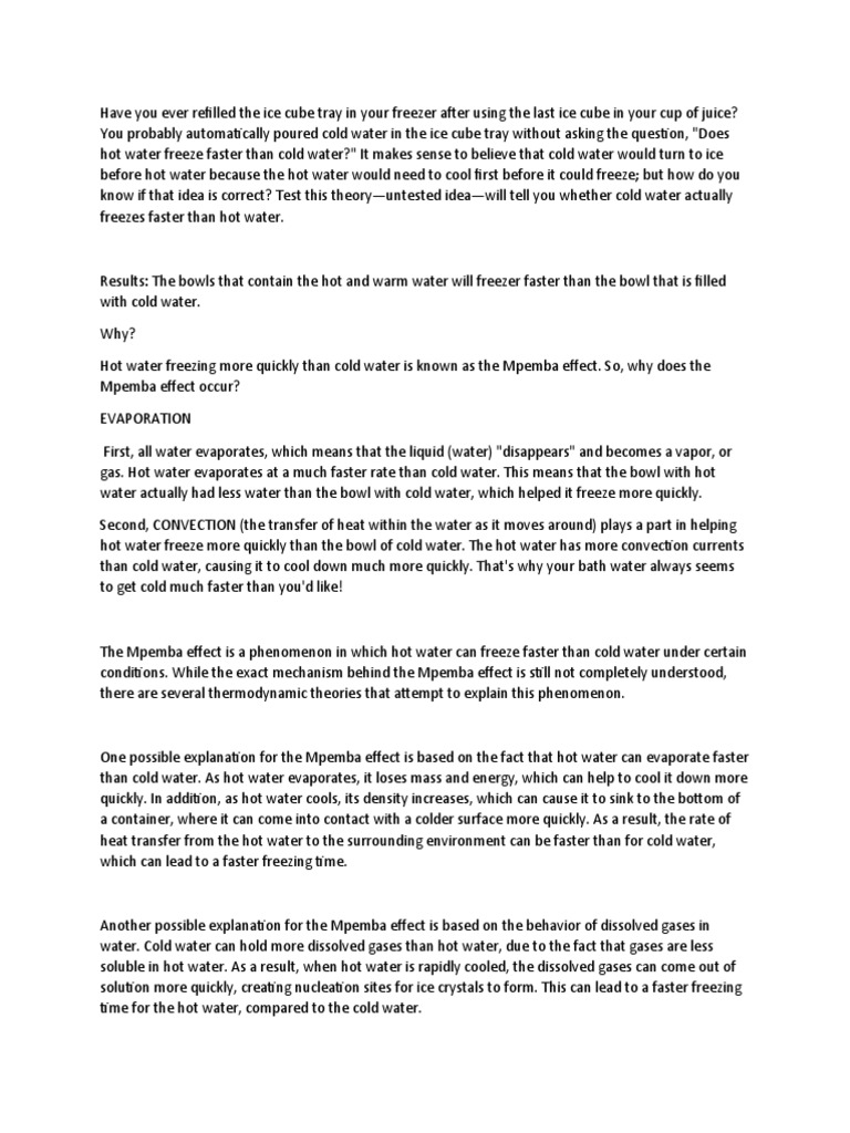 Mpemba Effect | PDF | Water | Evaporation