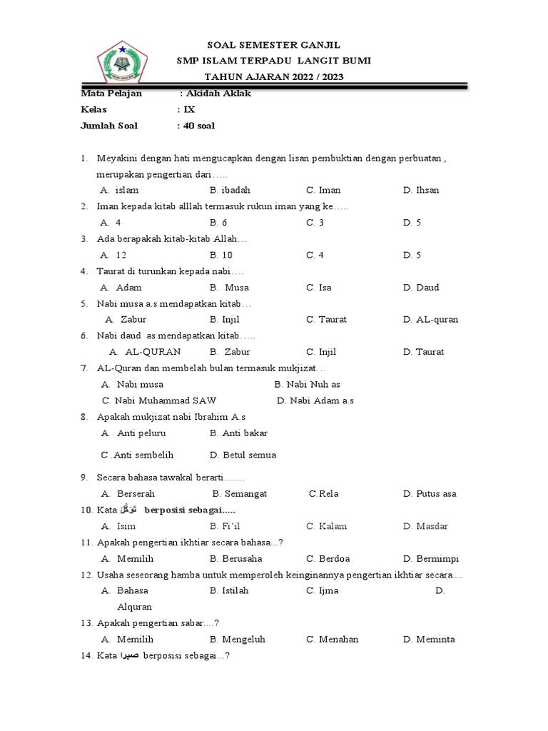 Soal Semester Ganjil | PDF