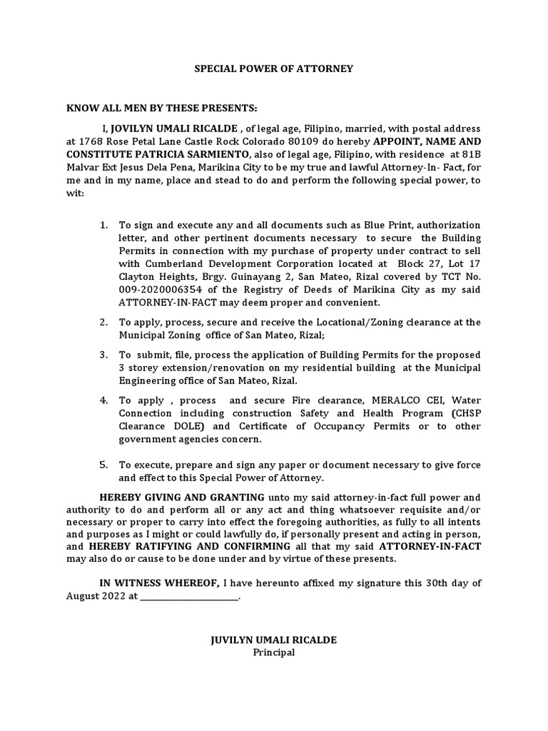 SPA Juvilyn | PDF | Power Of Attorney | Legal Documents