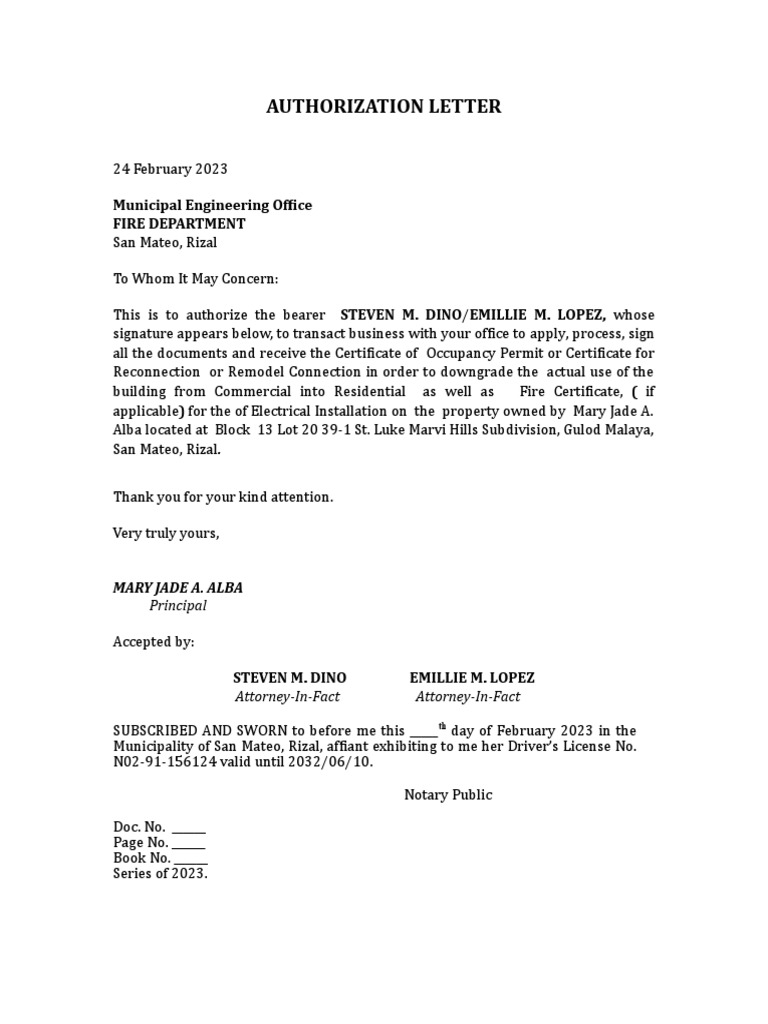 Authorization for Occupancy Permit | PDF
