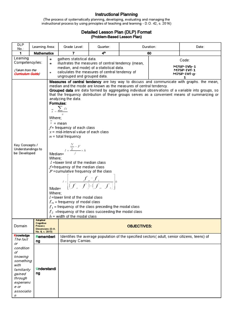 Problem Based Lesson Plan | PDF | Mean | Mode (Statistics)