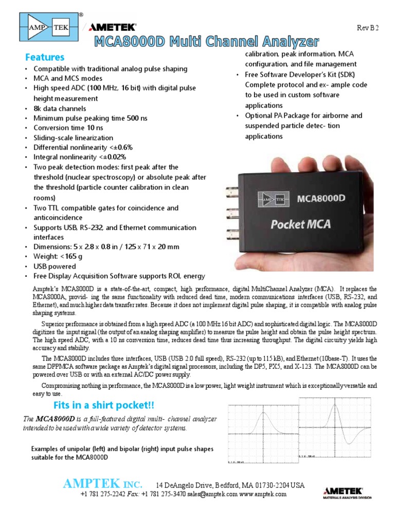 Mca 8000d Digital Multichannel Analyzer Specifications | PDF | Calibration | Input/Output