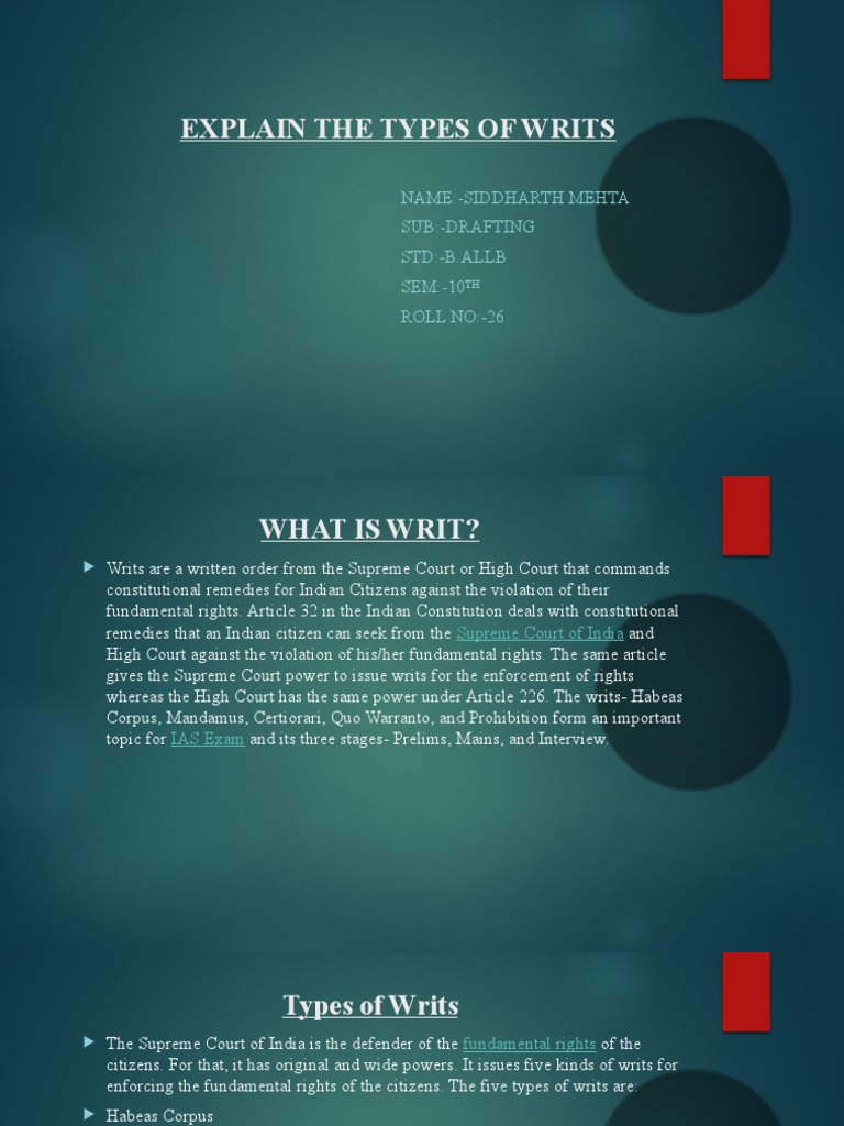 Explaining the Five Types of Writs | PDF | Writ | Writ Of Prohibition