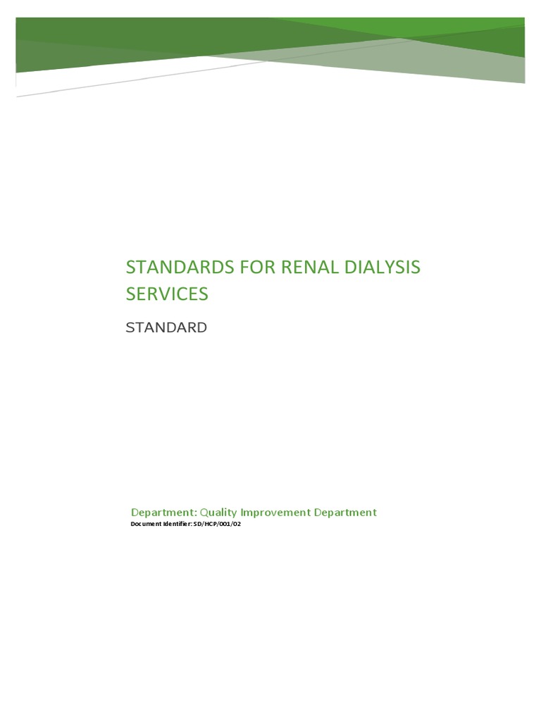 Standards for Renal Dialysis Services | PDF | Hemodialysis | Nephrology