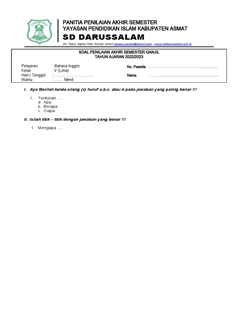 Format Kop Soal Ujian Akhir Semester | PDF | Karier & Perkembangan