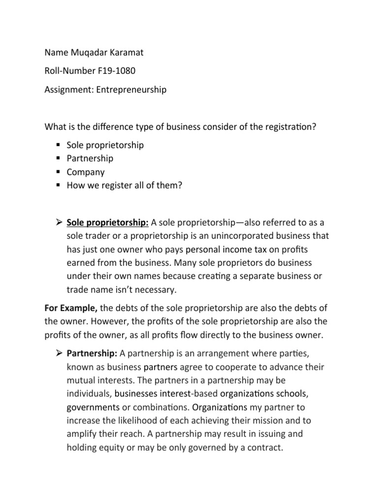 Assignment | PDF | Sole Proprietorship | Partnership