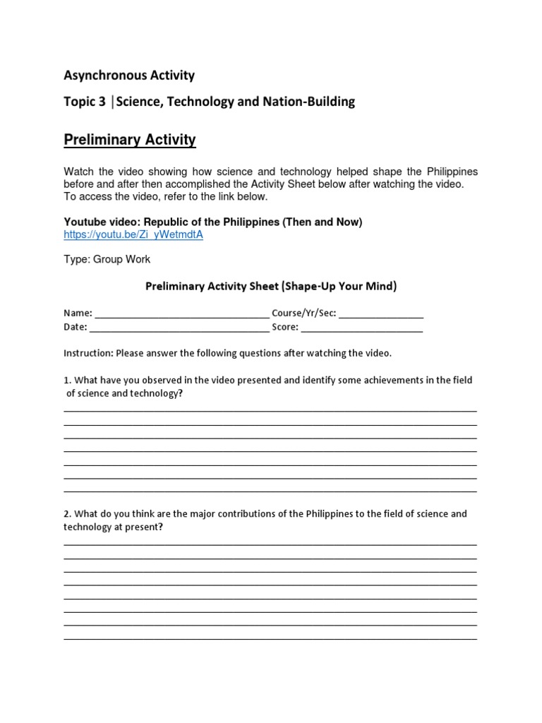 3 Science - Technology and Nation Building Asynchronous Activity | PDF | Learning | Communication
