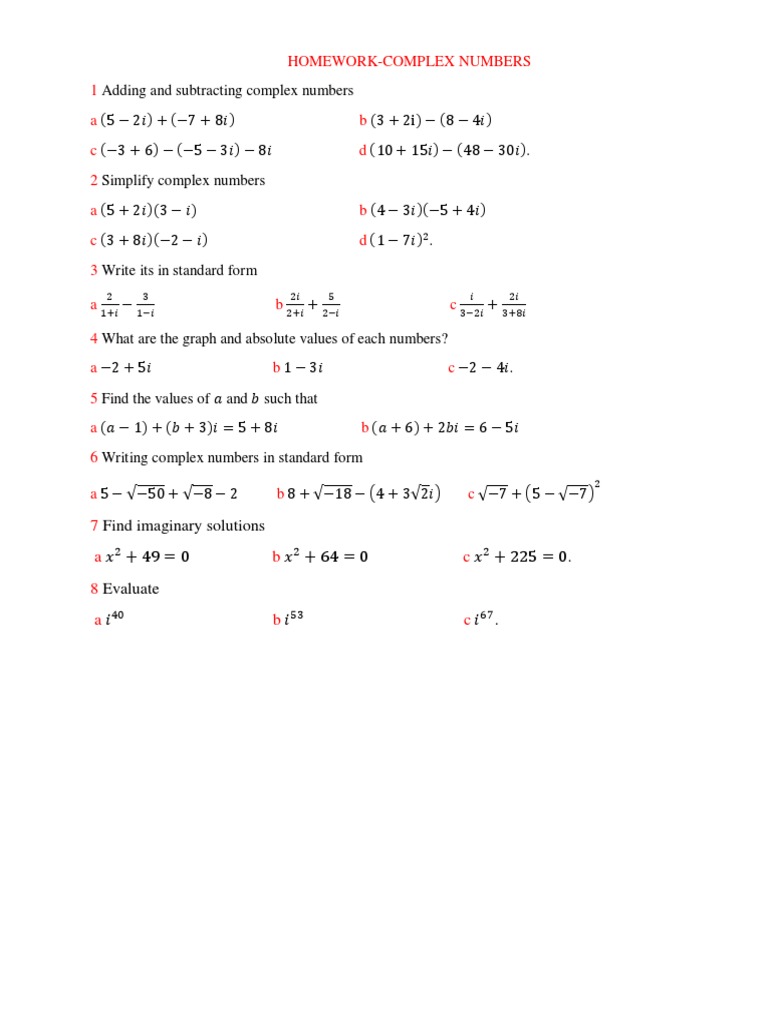 Homework Complex Numbers Pdf 
