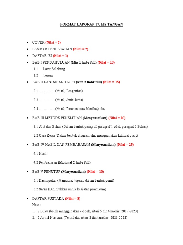 Format Laporan Tulis Tangan 2023 | PDF