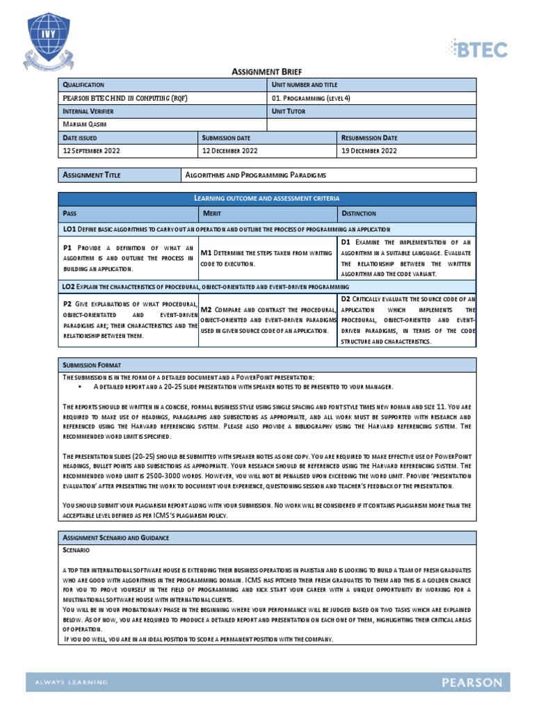 Programming Assignment Lo1 And Lo2 Pdf Computer Programming Programming Paradigms 