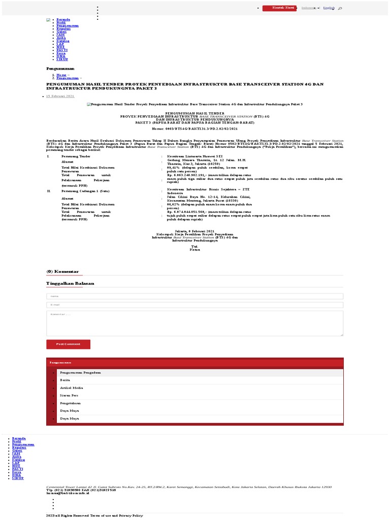 Baktikominfo Id Id Informasi Pengumuman Pengumumanion 4g Dan Infrastruktur Pendukungnya Paket 3 ...