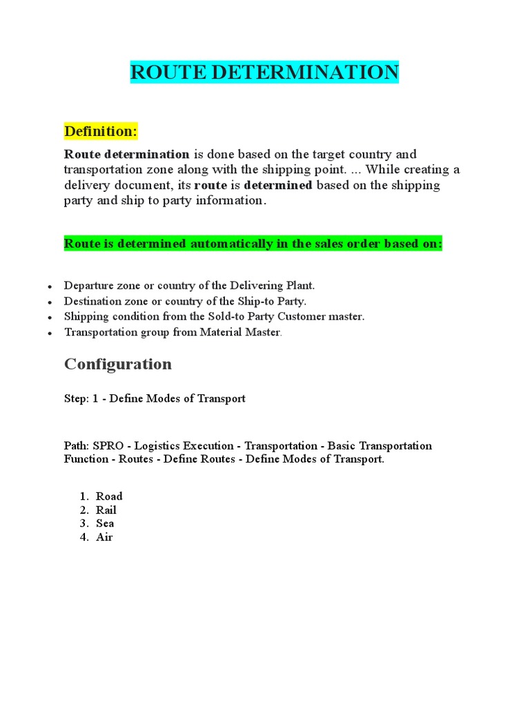 SAP Route Determination in Sales Orders | PDF | Transport | Freight ...