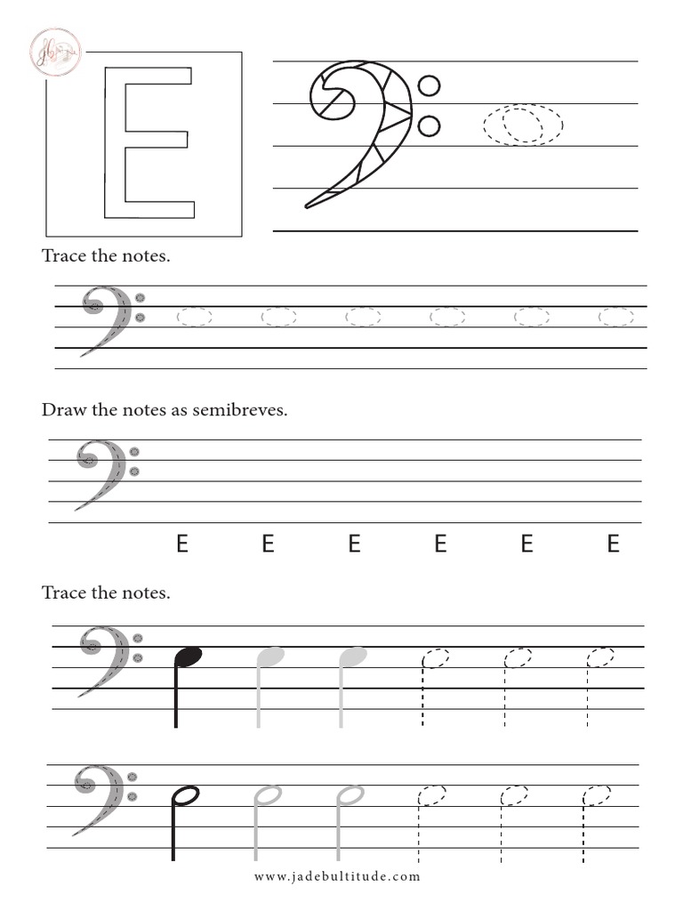 E Note Tracing in Bass Clef | PDF