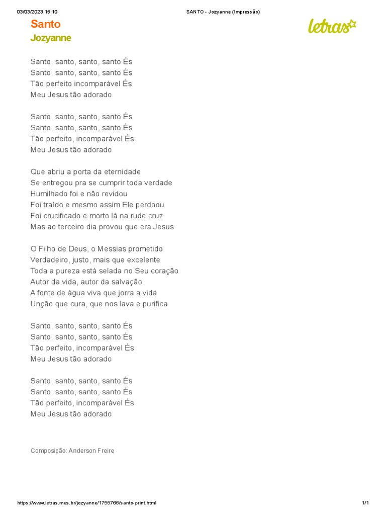 Louvor a Jesus como o Santo dos Santos | PDF