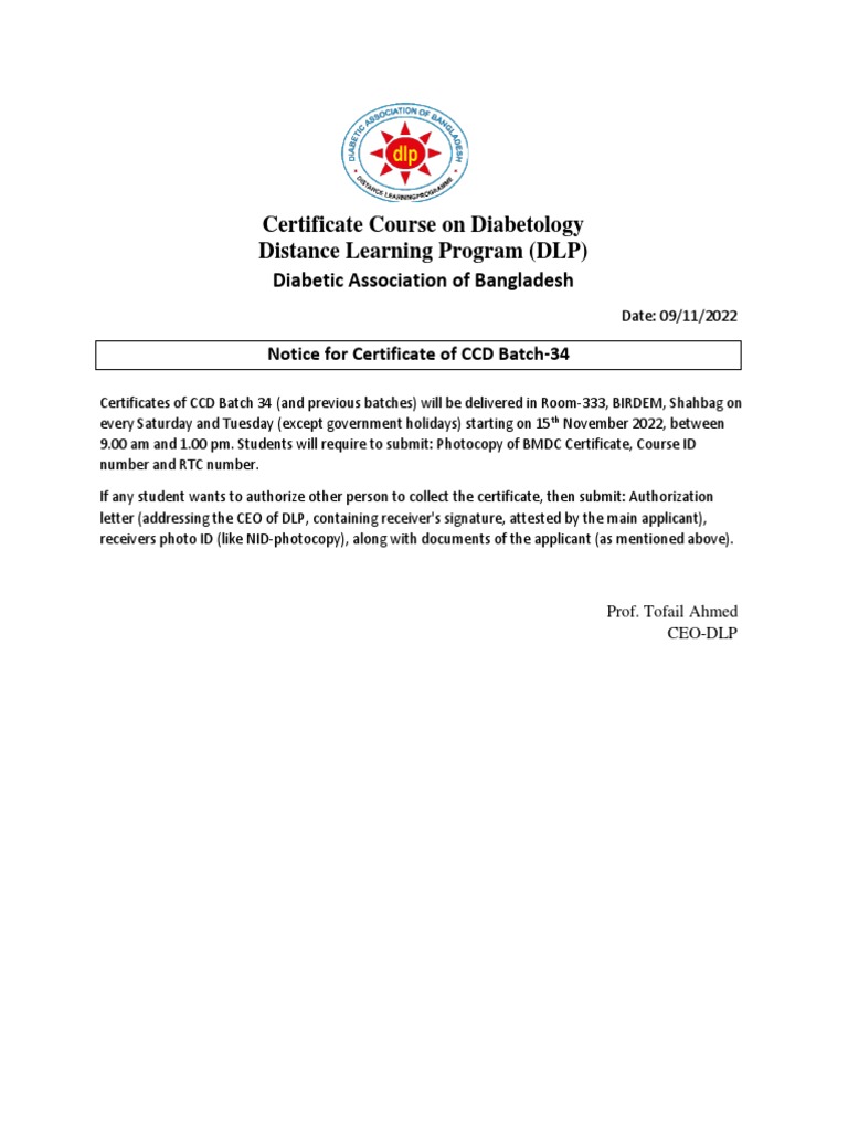 CCD Batch 34 Certificate Collection Notice | PDF | Finance & Money ...