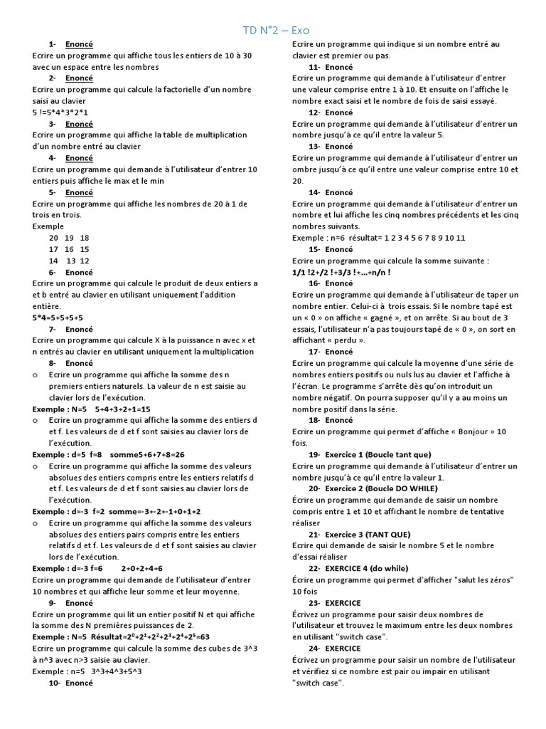 Exercices de Programmation en C | PDF | Entier relatif | Somme ...
