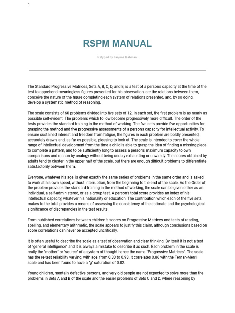 RSPM Manual Retyped | PDF | Percentile | Reason