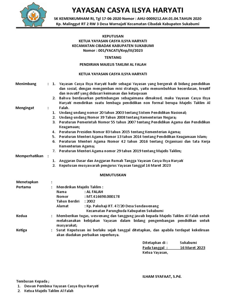 Pendirian Majelis Taklim Al Falah | PDF