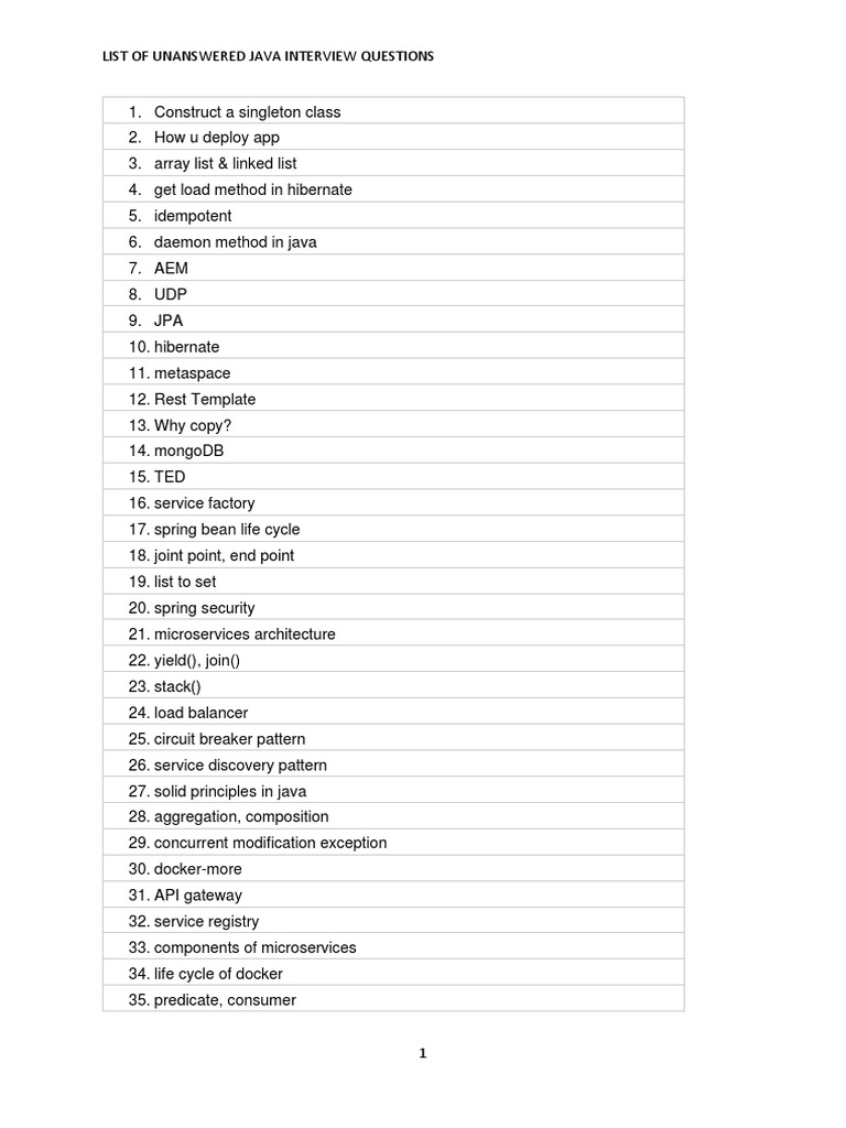 List of Java Unanswered Interview Questions | PDF | Method (Computer ...