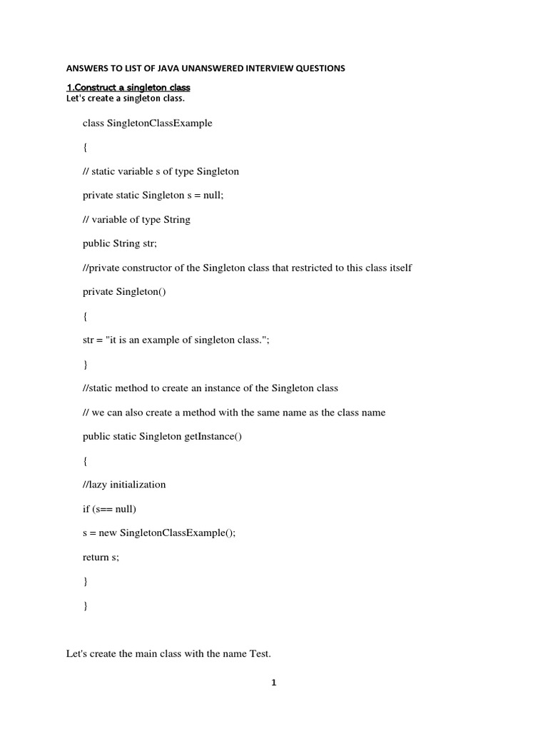 Answers To List Of Java Unanswered Interview Questions Pdf Method Computer Programming