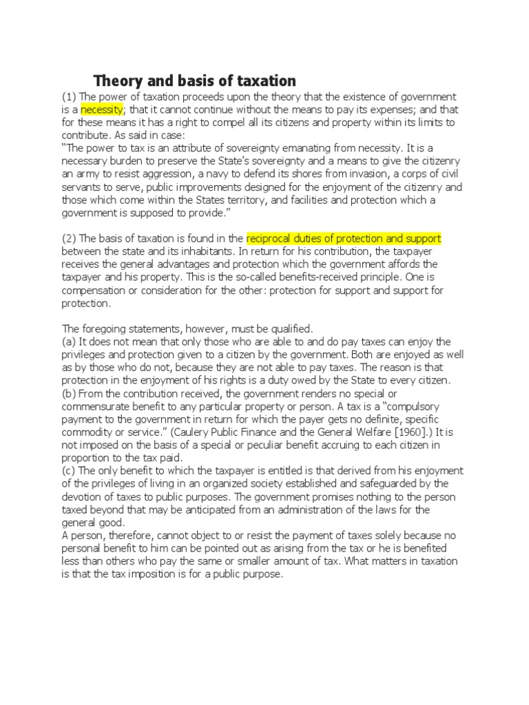 Theory and Basis of Taxation | PDF | Taxes | Taxpayer