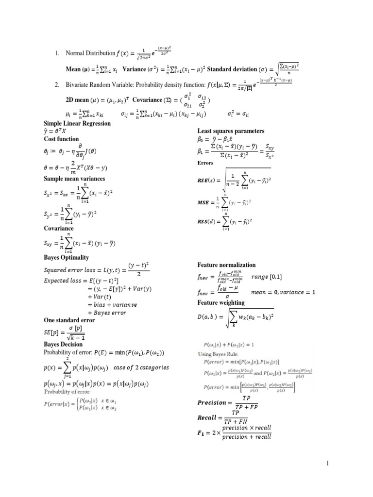 Formula Sheet - CSE - 381 PDF | PDF | Standard Deviation | Variance