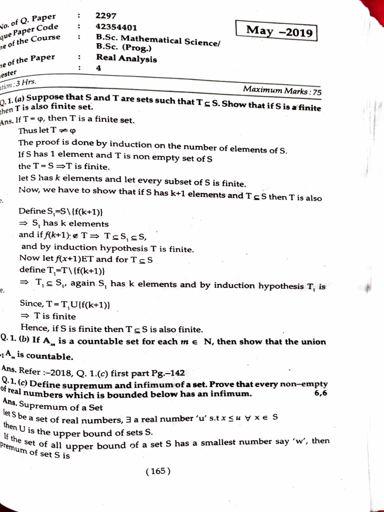 Real Analysis Exam Paper Solutions | PDF | Limit (Mathematics ...