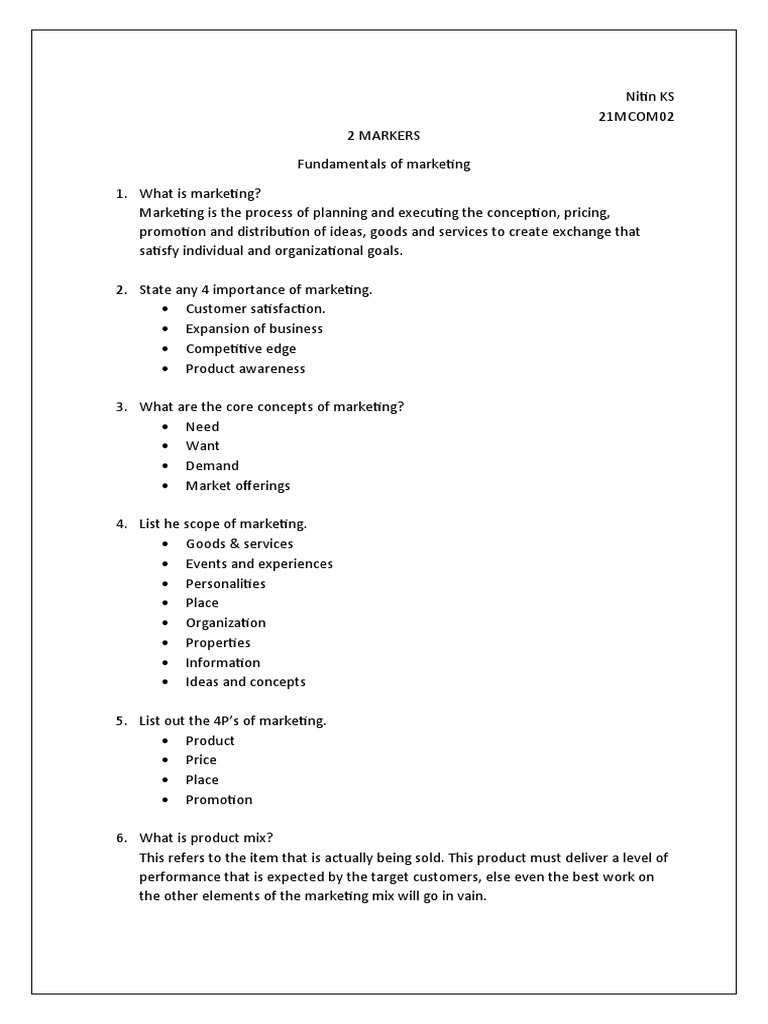 2 Markers - Fundamentals of Marketing | PDF | Marketing | Pricing