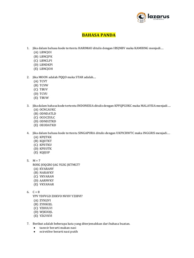 (Soal-PU) Bahasa Panda PDF | PDF | Metode & Bahan Ajar