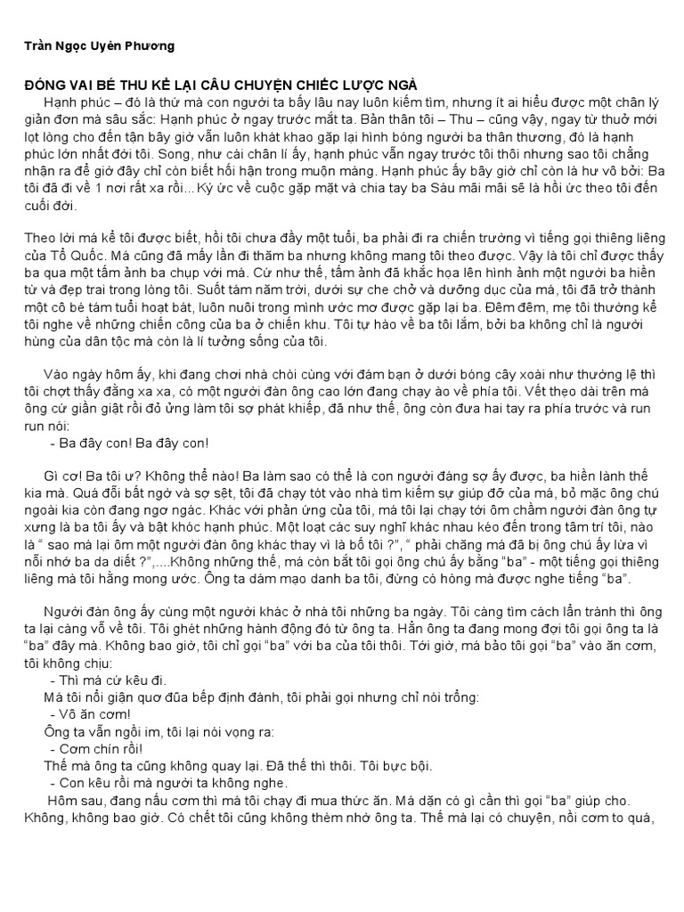 ĐÓNG VAI BÉ THU KỂ LẠI CÂU CHUYỆN CHIẾC LƯỢC NGÀ | PDF