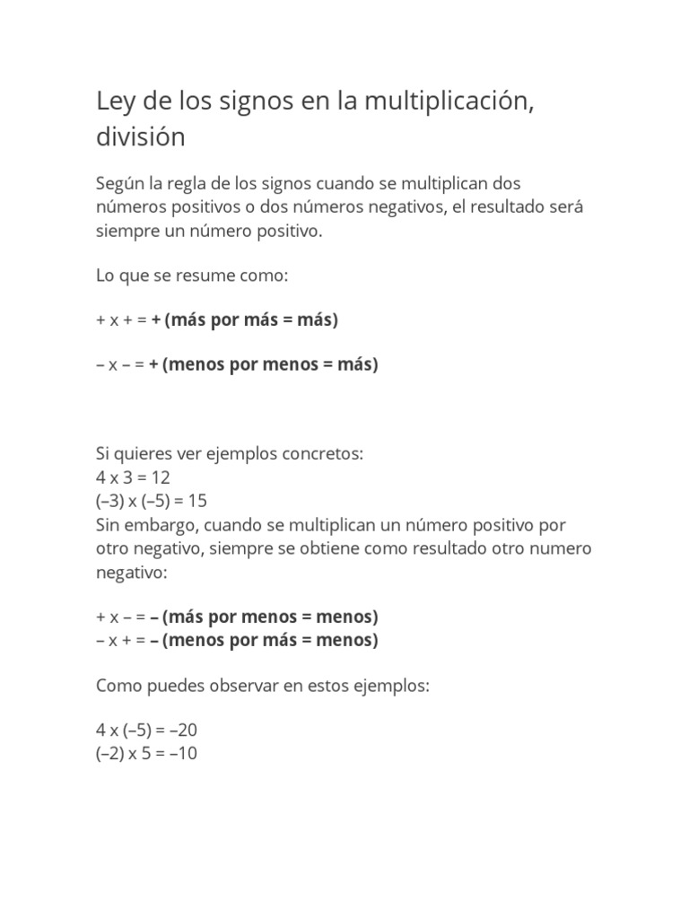 Ley de Los Signos en La Multiplicación | PDF